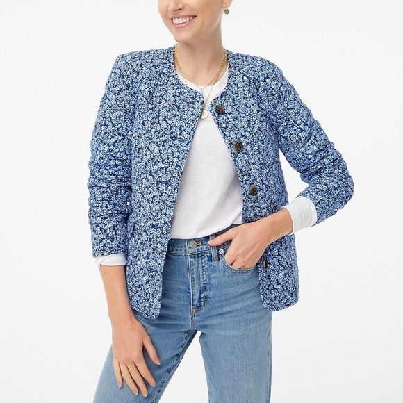 J. Crew | Jackets & Coats | J Crew Quilted Jacket In Blue Floral | Poshmark